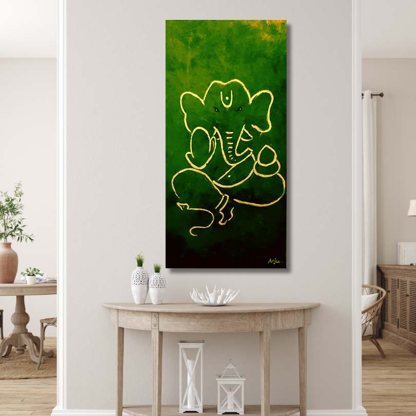 Ganesha Art Print – G4: Olive Green with Lime Yellow Ganesha – Poster ...