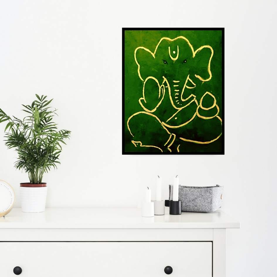 Ganesha Art Print – G4 Square: Olive Green with Lime Yellow Ganesha ...